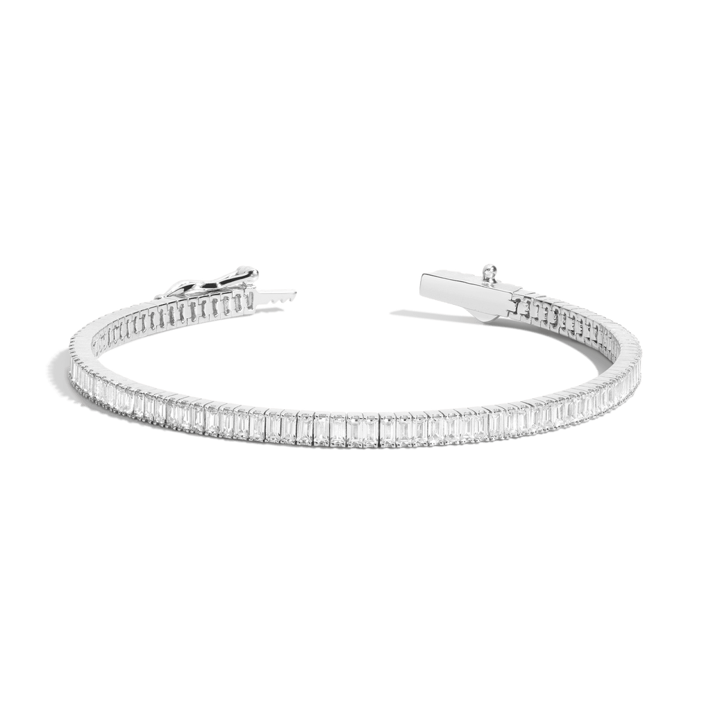 Aurate Lab Grown White Sapphire Baguette Tennis Bracelet 12ct Vermeil Yellow Gold Size 6.5in
