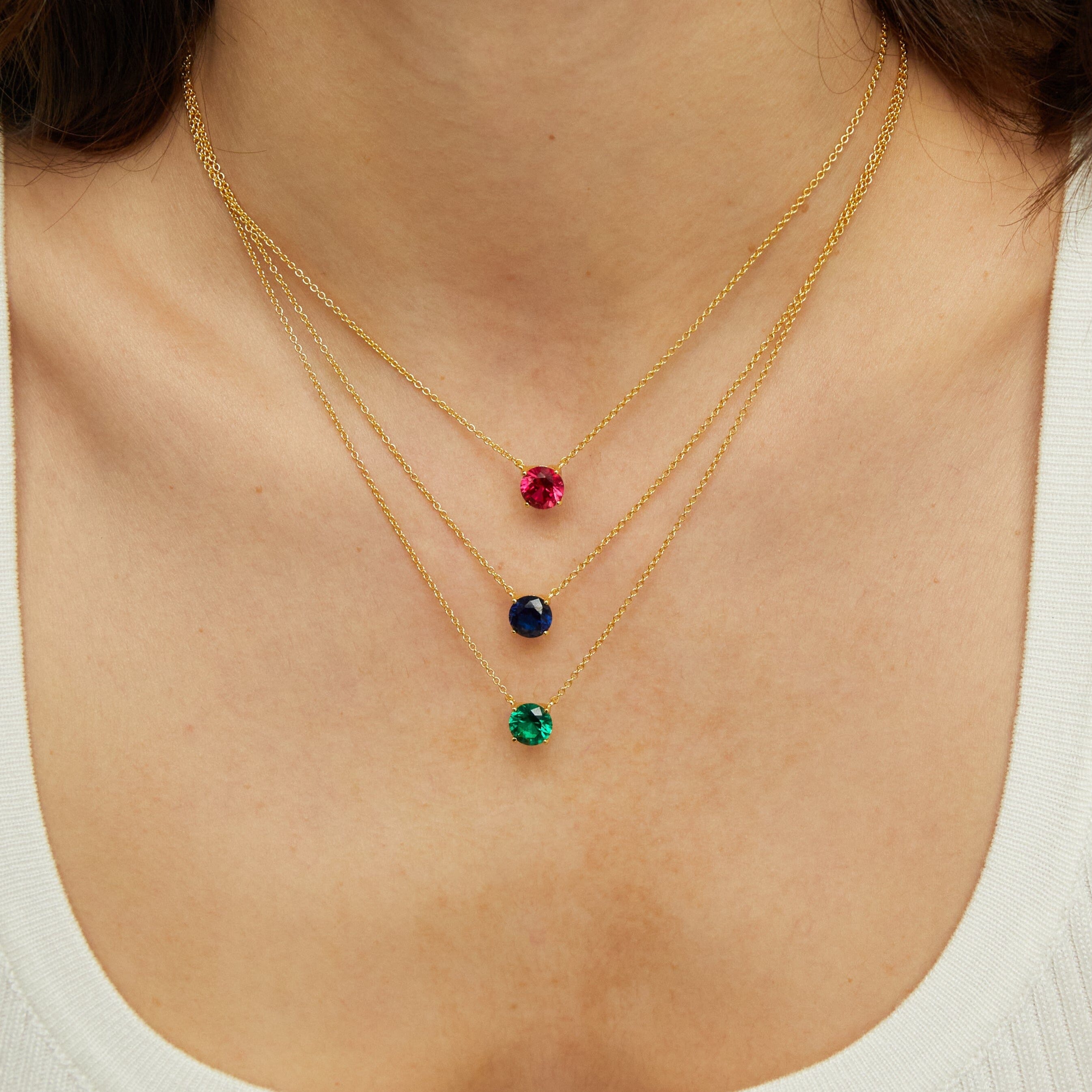 Round Gemstone Solitaire Necklace