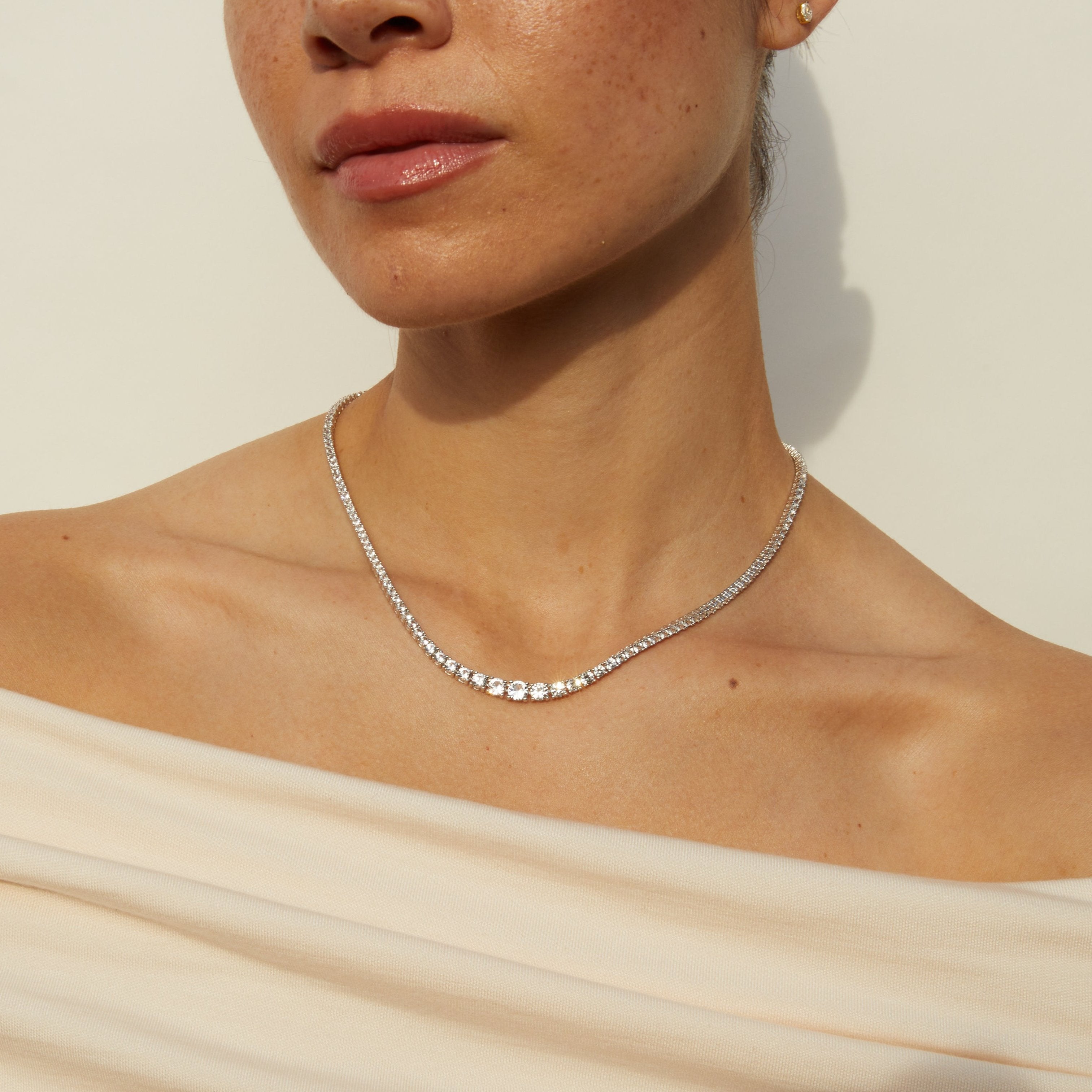 Lab Grown White Sapphire Graduated Modern Tennis Necklace