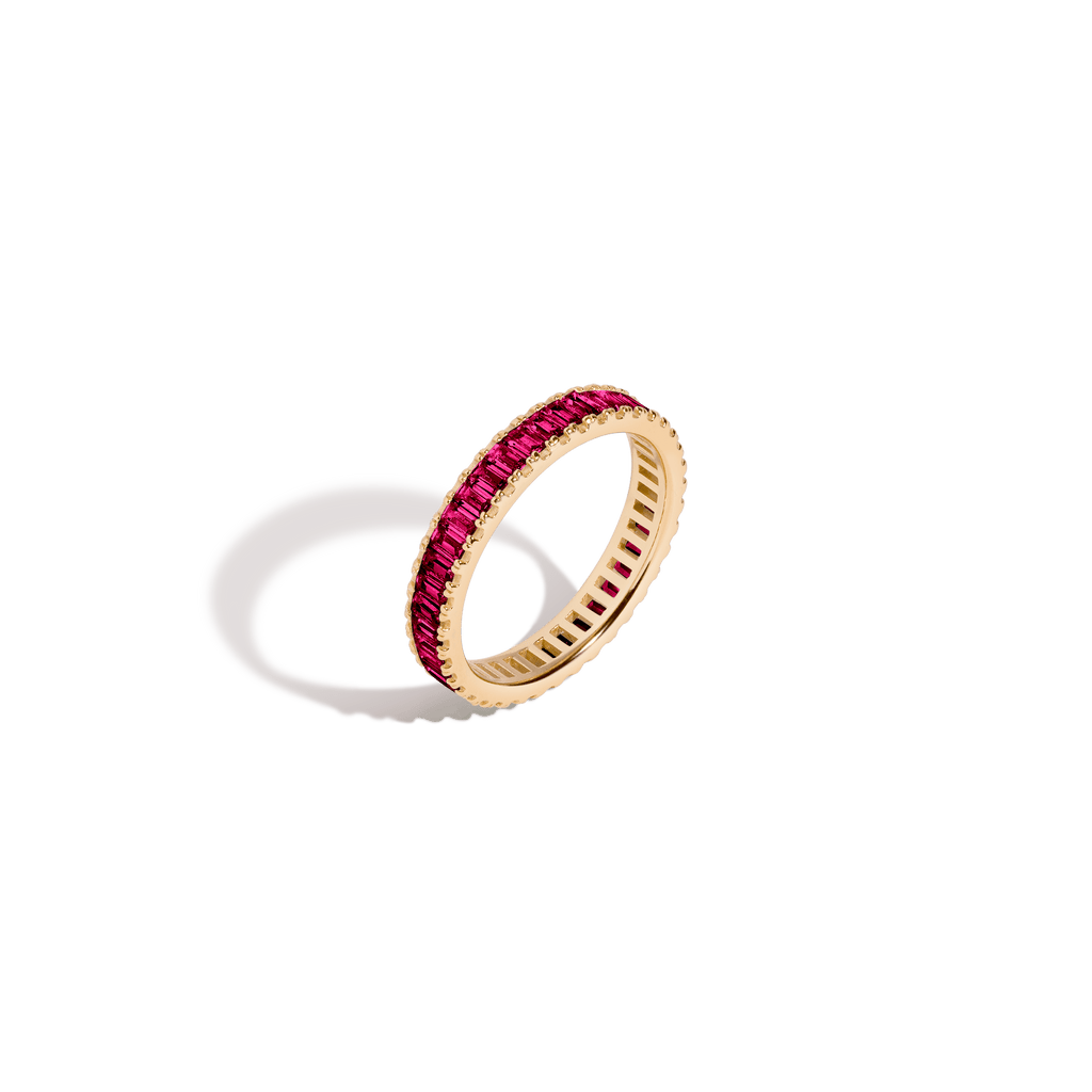 Lab Grown Red Ruby Baguette Eternity Ring