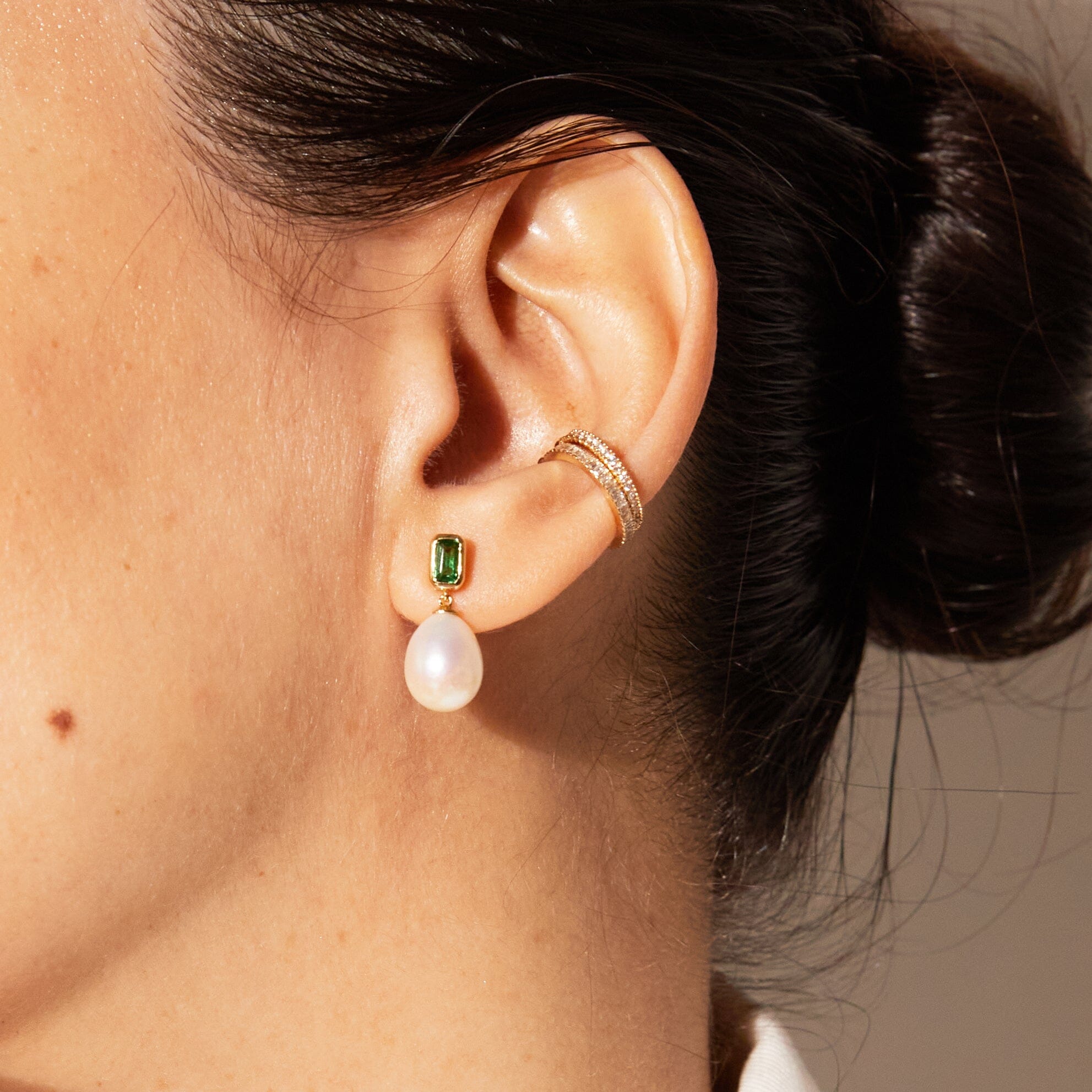 Emerald Heirloom Pearl Drop Earrings