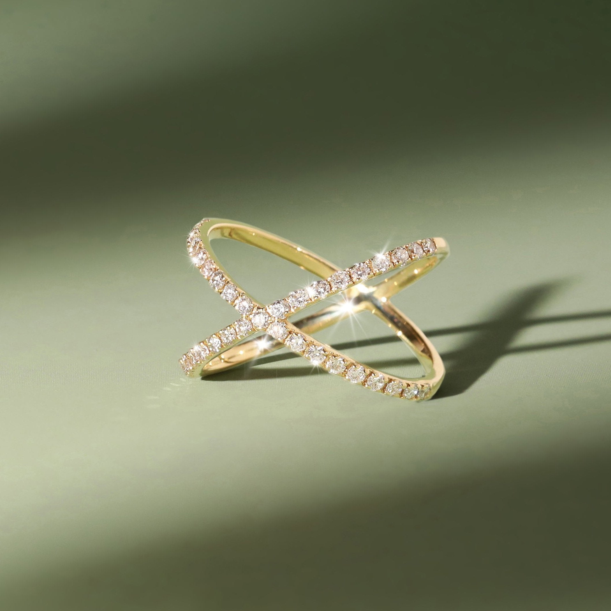 X Ring with White Diamonds in Yellow, Rose or White Gold