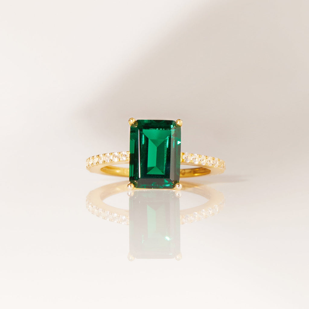 Lab Grown Emerald Solitaire Pavé Ring
