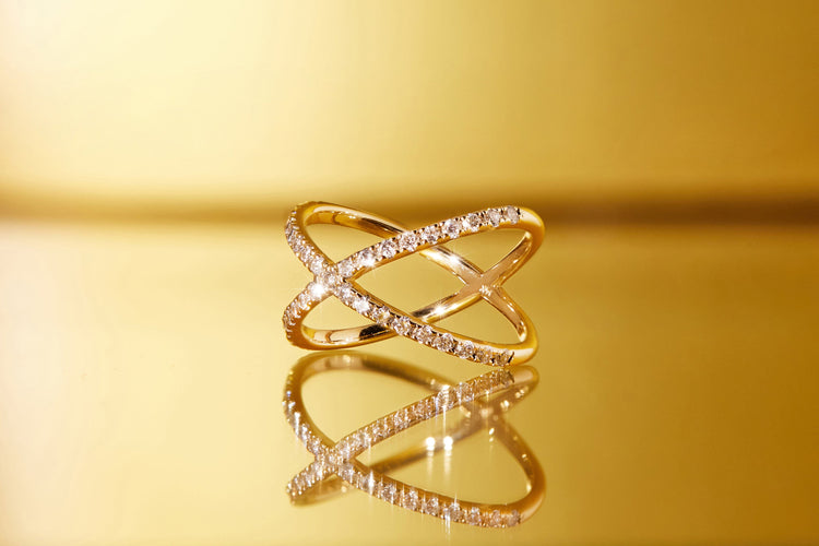 X Ring with White Diamonds in Yellow, Rose or White Gold