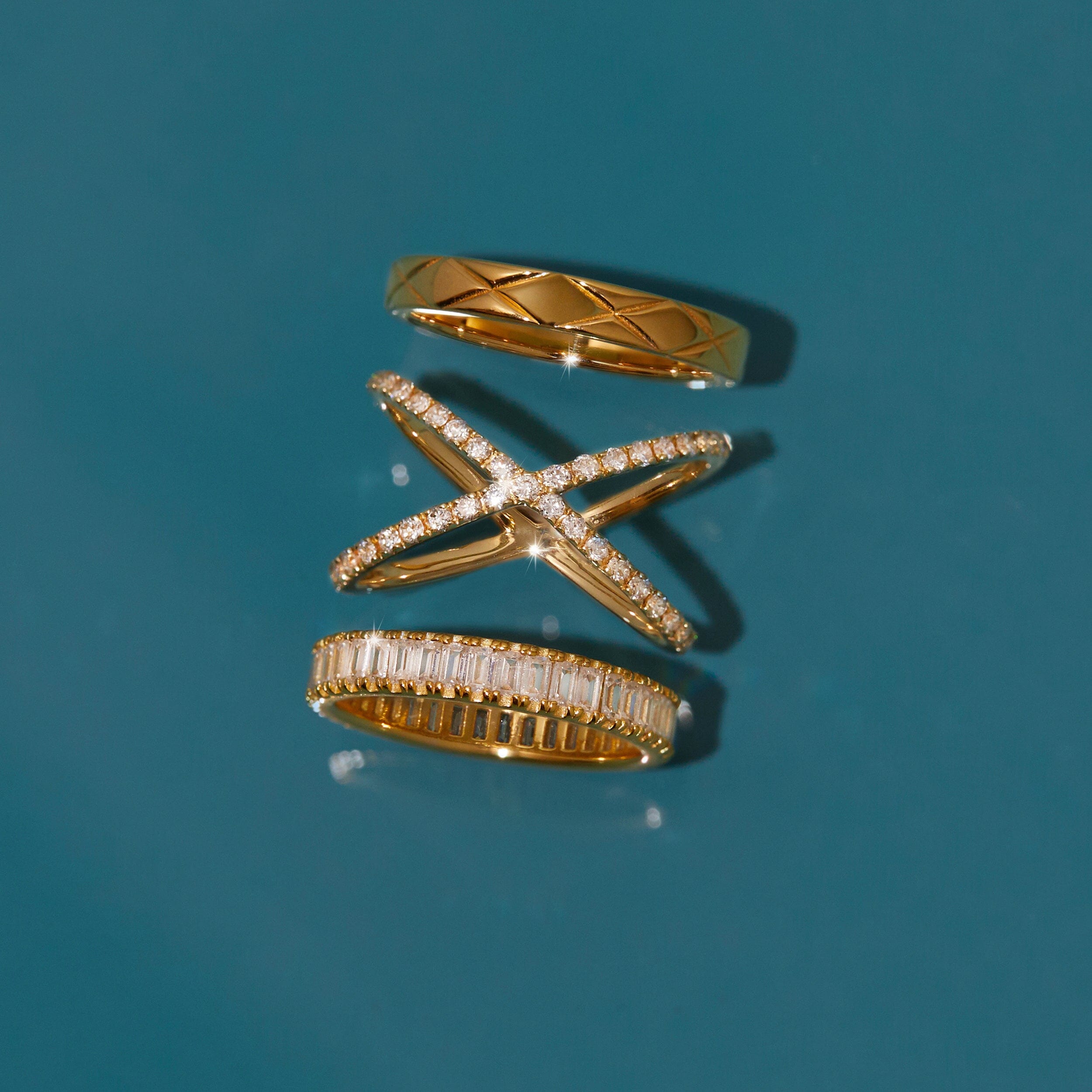 X Ring with White Diamonds in Yellow, Rose or White Gold