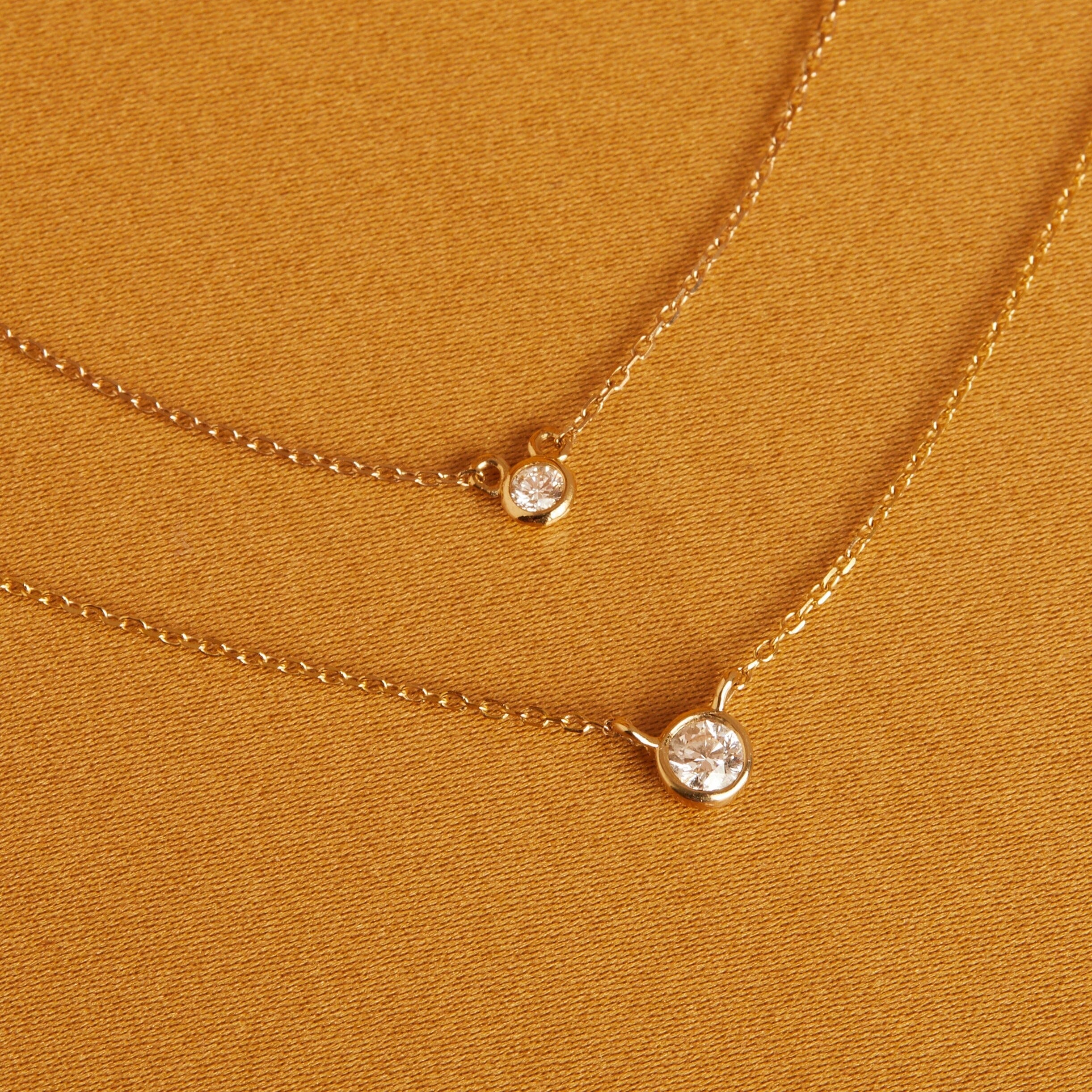 Mini Diamond Bezel Necklace in Yellow, Rose or White Gold