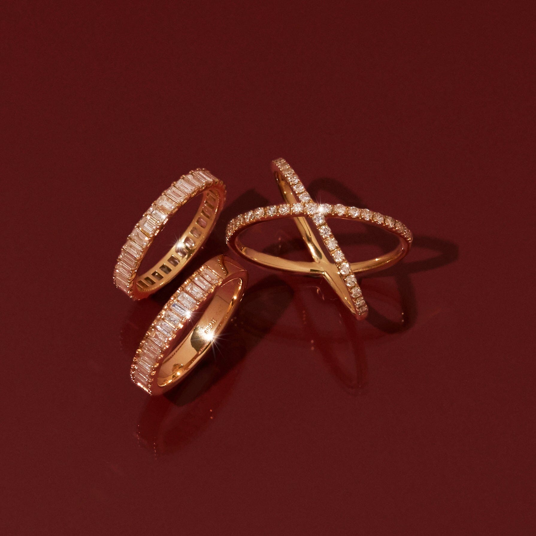 X Ring with White Diamonds in Yellow, Rose or White Gold