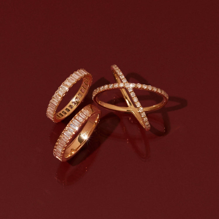 X Ring with White Diamonds in Yellow, Rose or White Gold