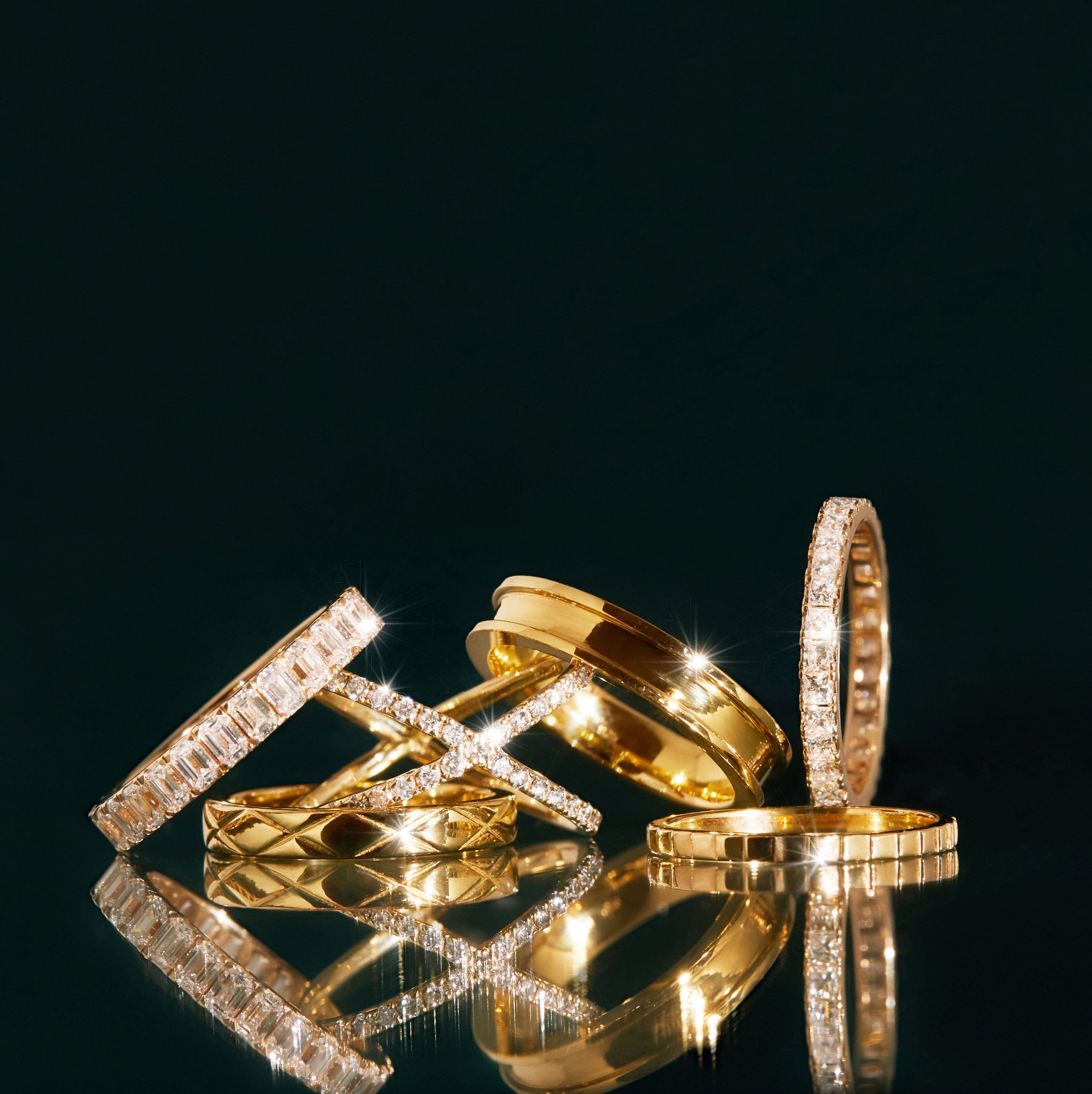 X Ring with White Diamonds in Yellow, Rose or White Gold
