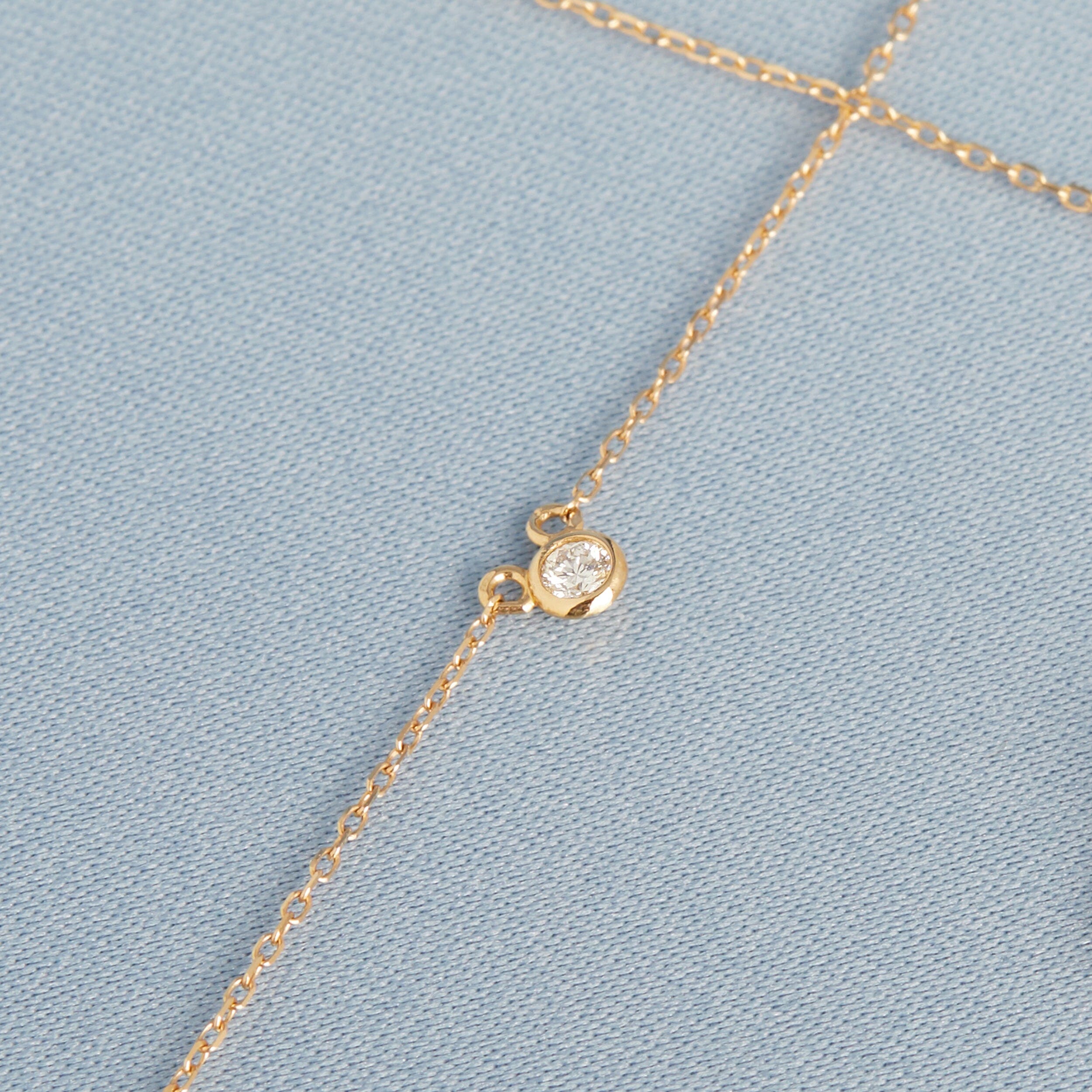 Mini Diamond Bezel Necklace in Yellow, Rose or White Gold