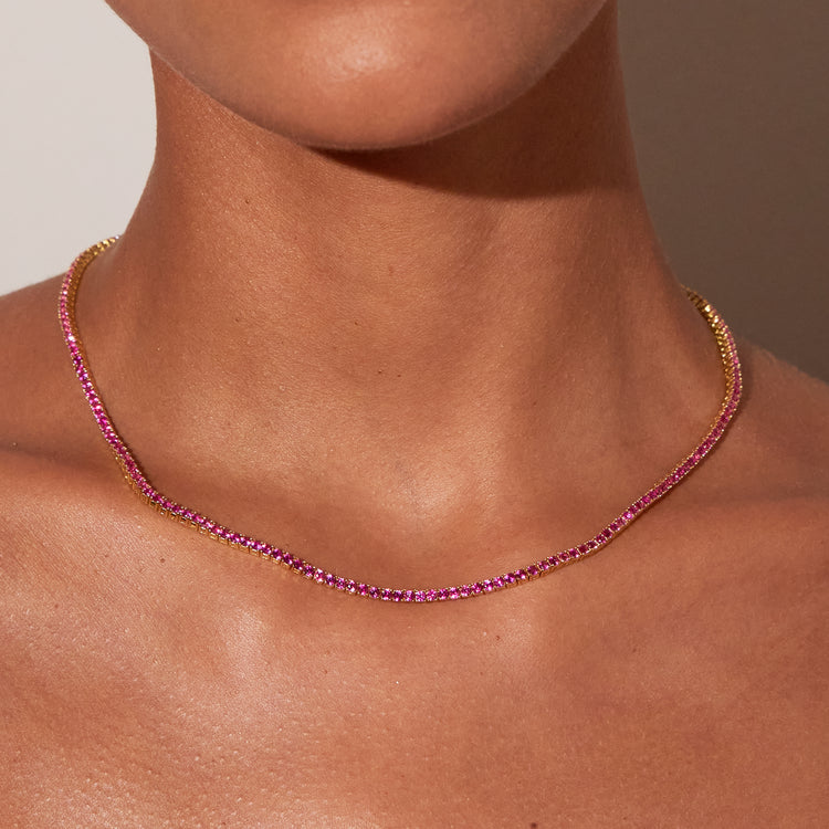 Lab Grown Red Ruby Tennis Necklace