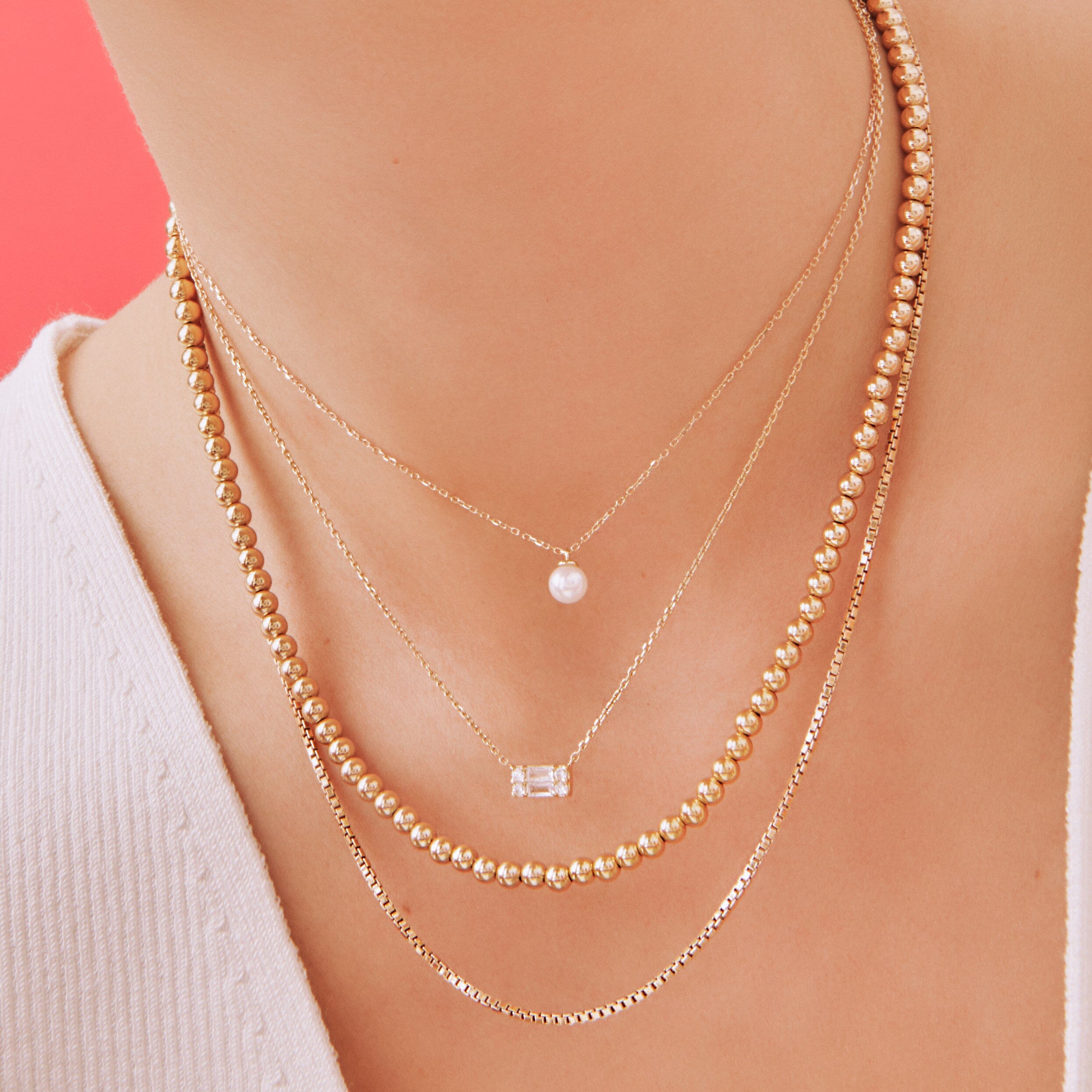 Small Box Chain Necklace in Yellow, Rose or White Gold