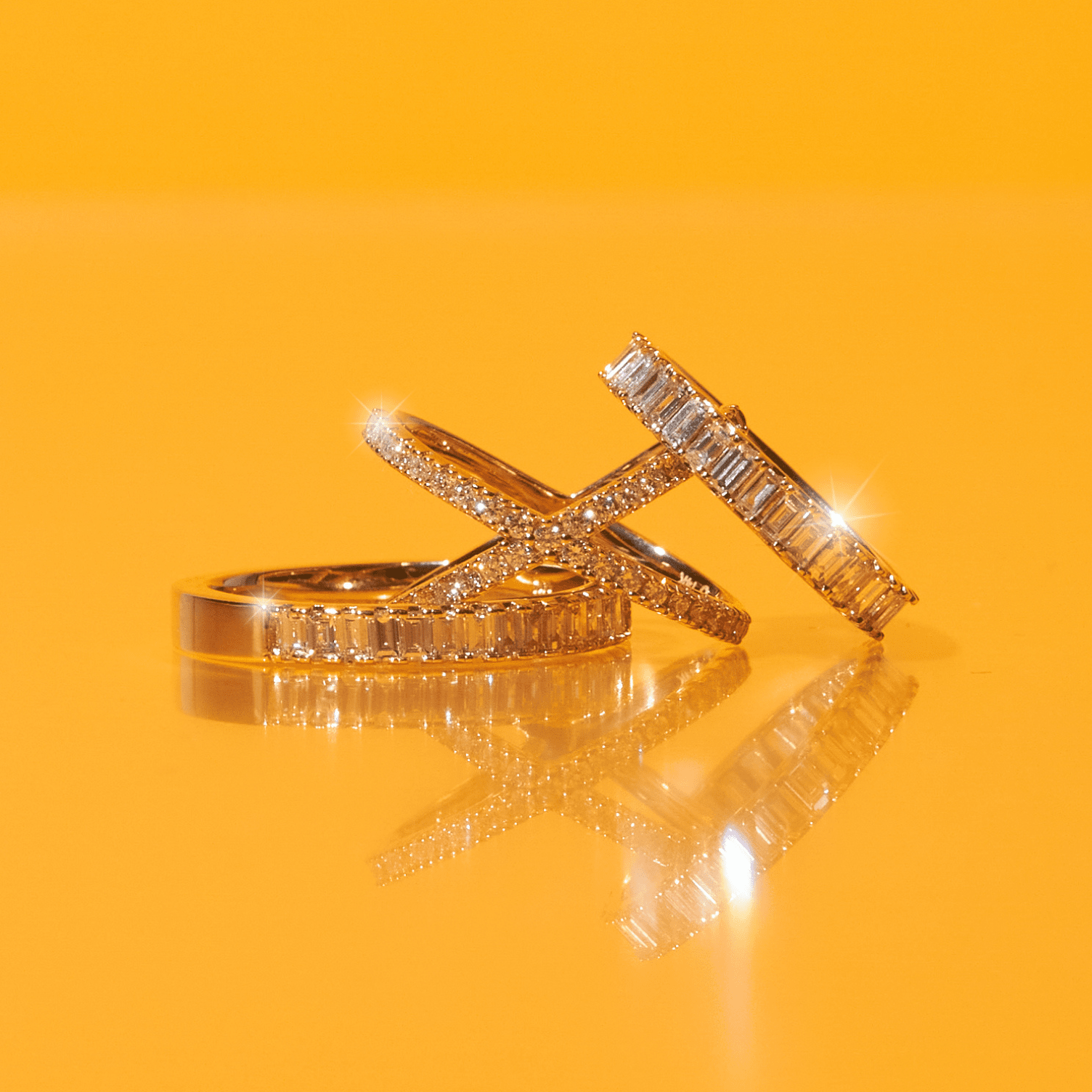 X Ring with White Diamonds in Yellow, Rose or White Gold