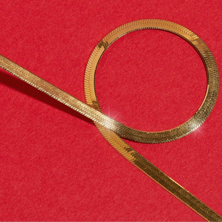 Gold Herringbone Chain Necklace in Yellow, Rose or White Gold