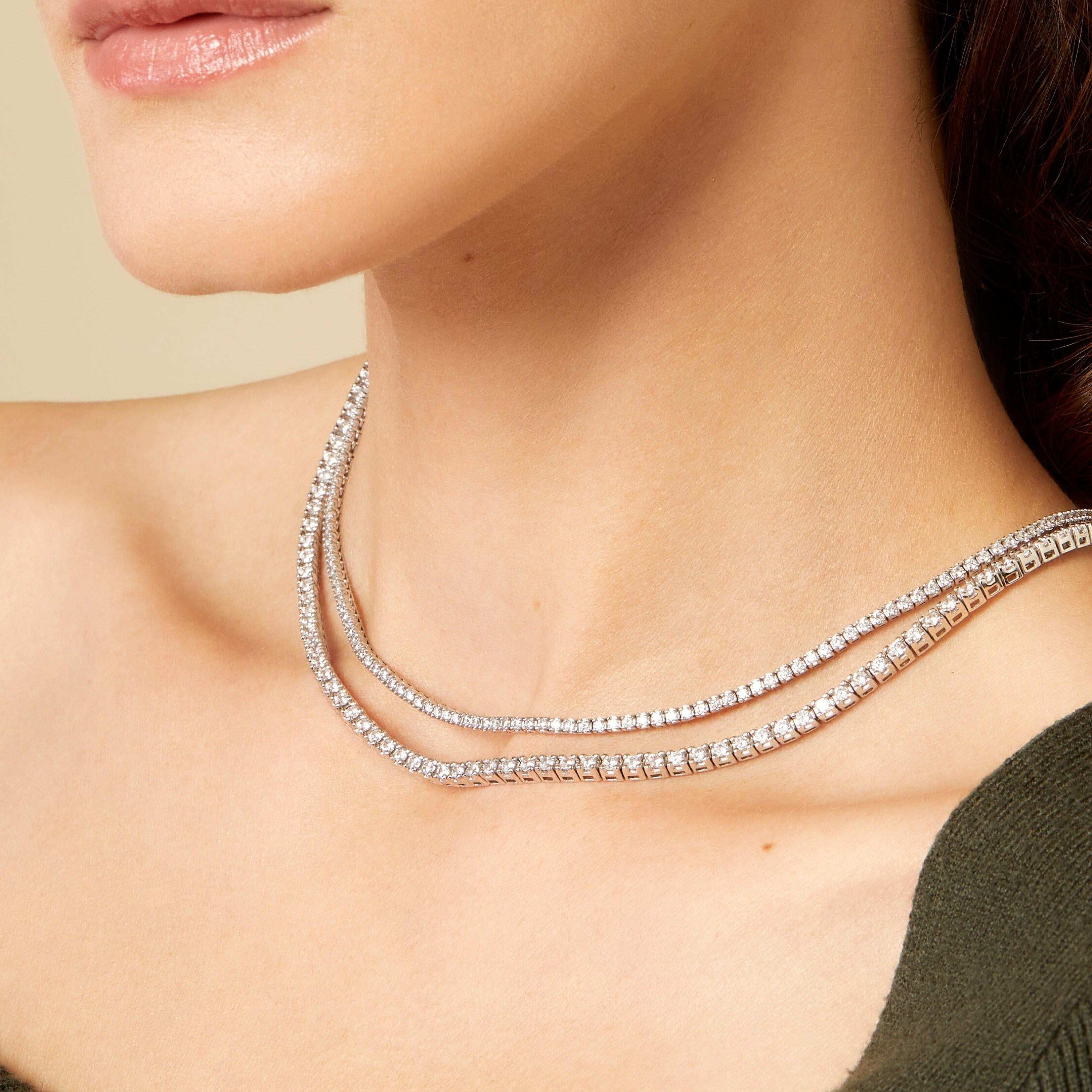 Classic Diamond Tennis Necklace (Lab) in Yellow, Rose or White Gold