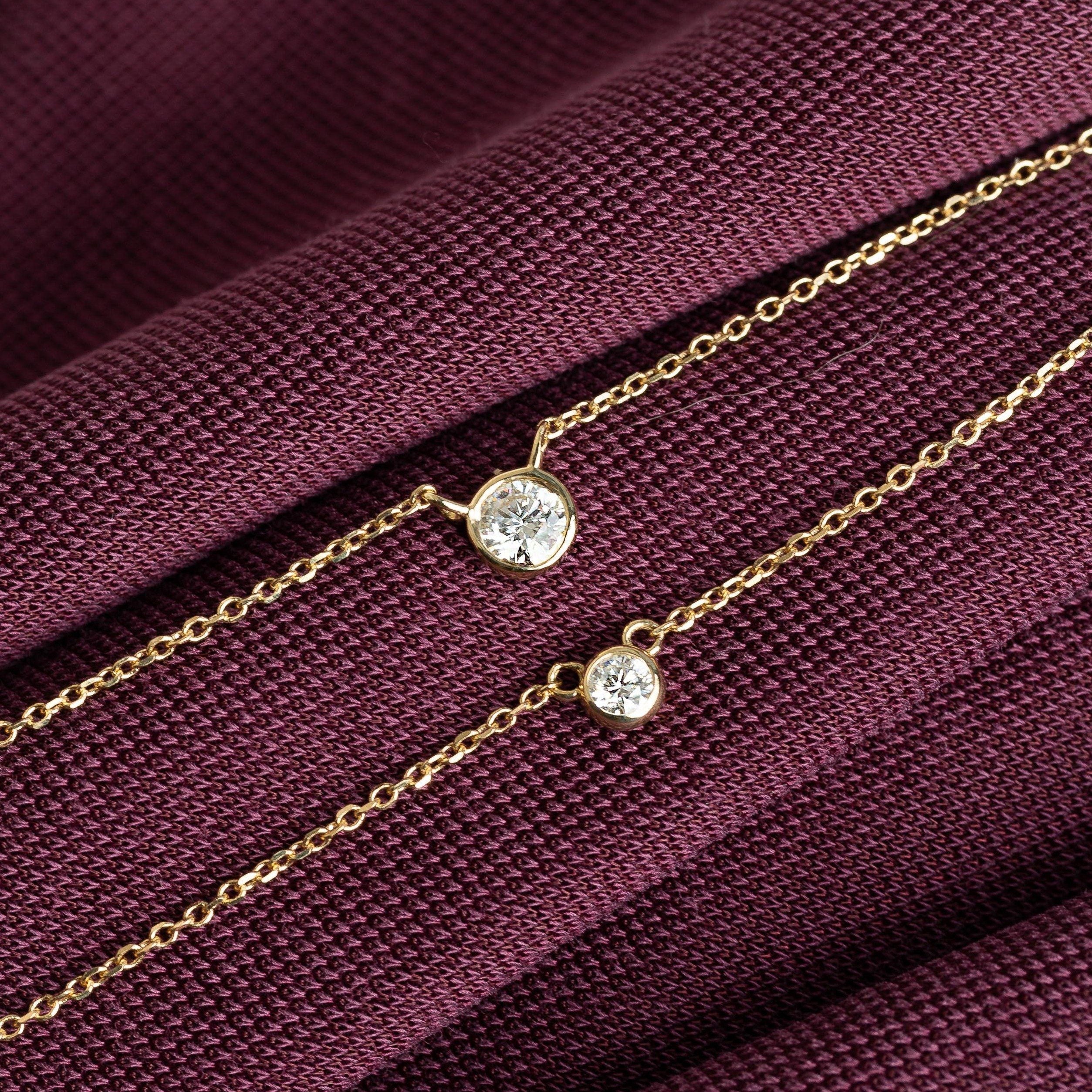 Mini Diamond Bezel Necklace in Yellow, Rose or White Gold
