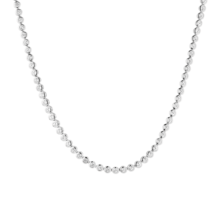 Diamond Bezel Tennis Necklace in Yellow, Rose or White Gold