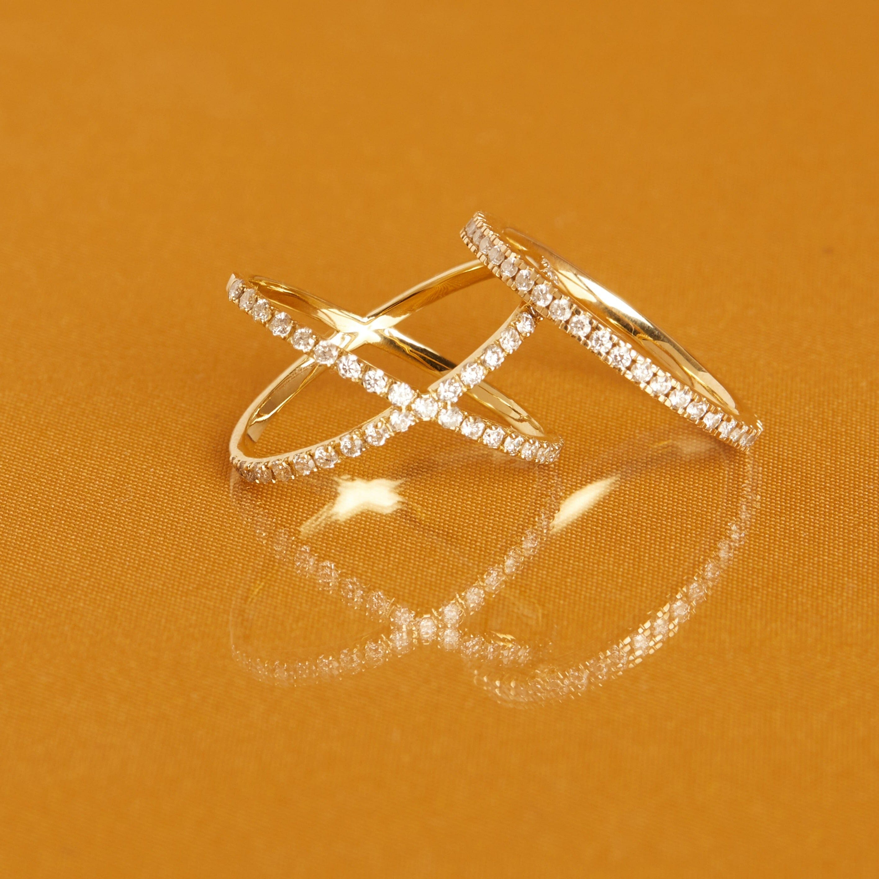 X Ring with White Diamonds in Yellow, Rose or White Gold