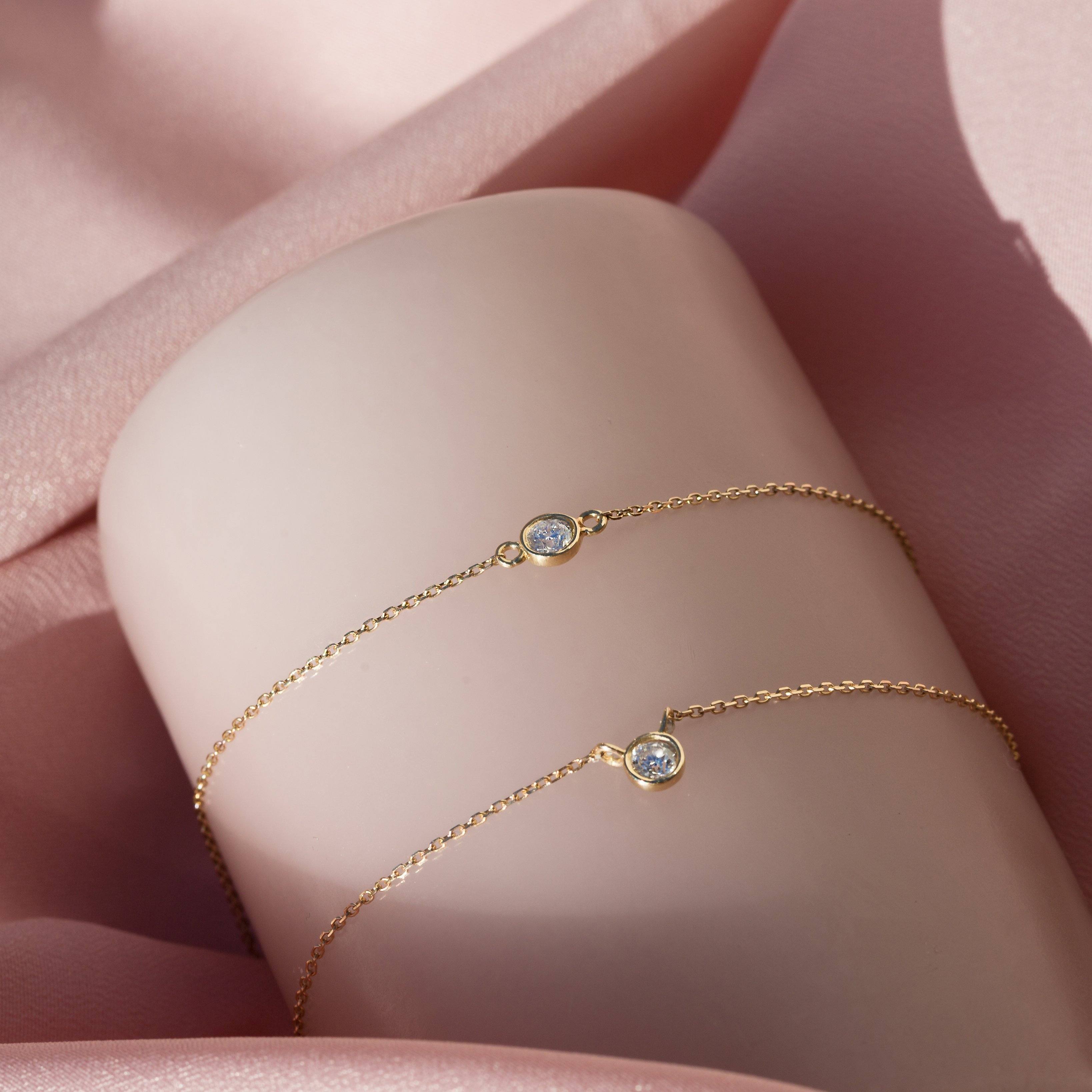 Medium Diamond Bezel Necklace in Yellow, Rose or White Gold