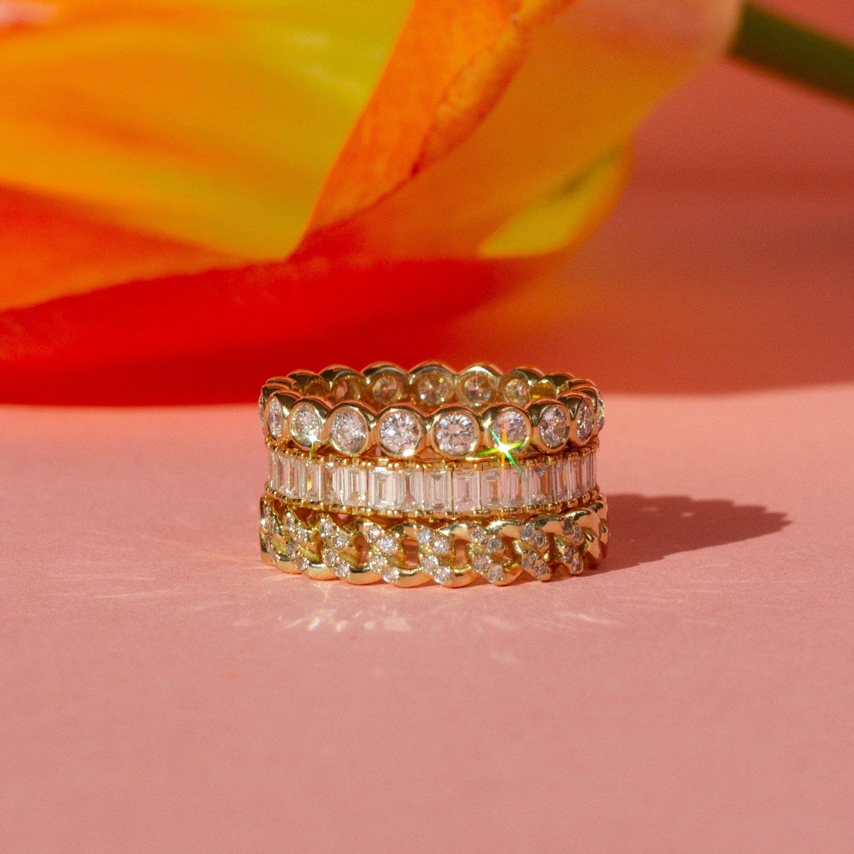 Diamond Bezel Eternity Ring in Yellow, Rose or White Gold.