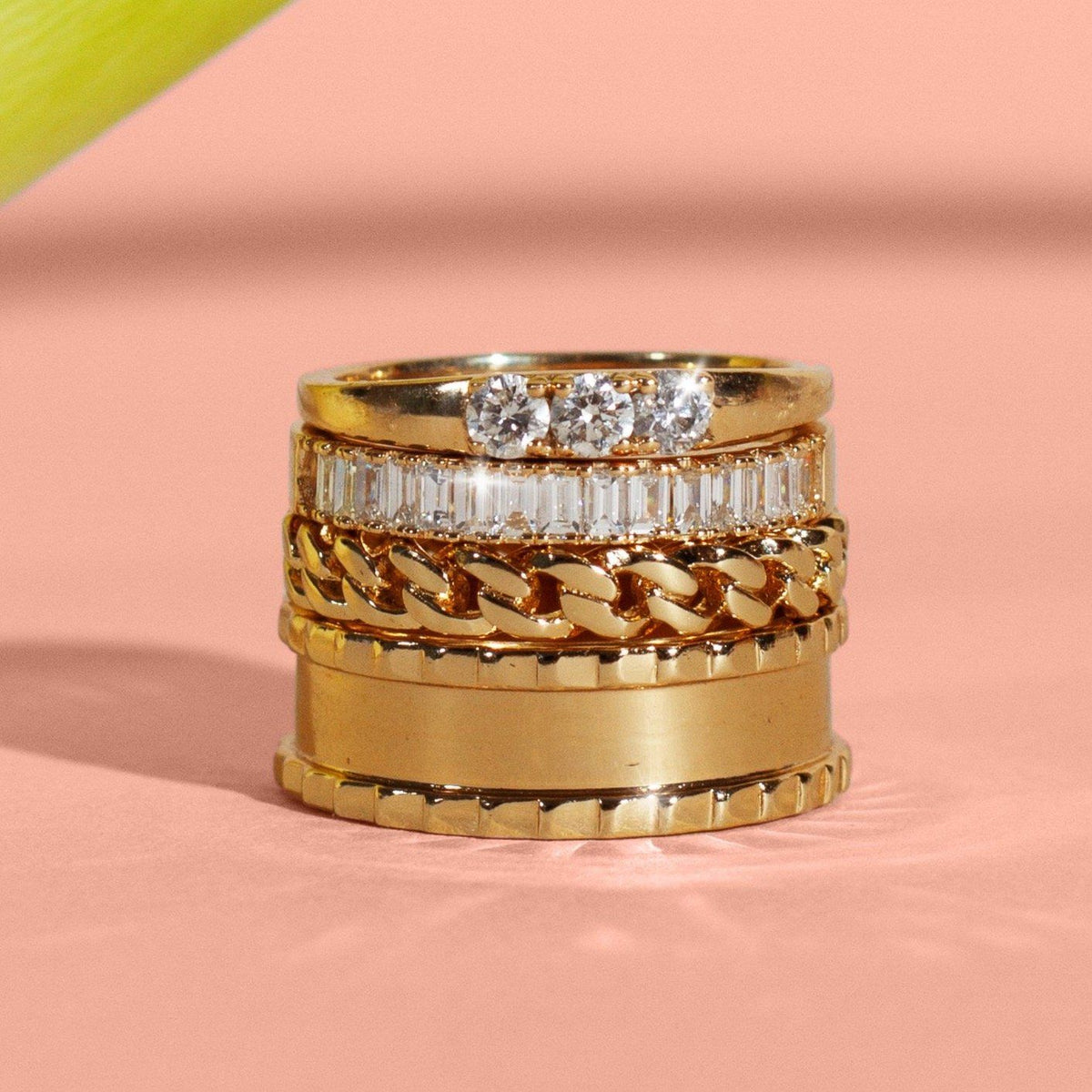Bold Half Diamond Baguette Ring in Yellow, Rose or White Gold