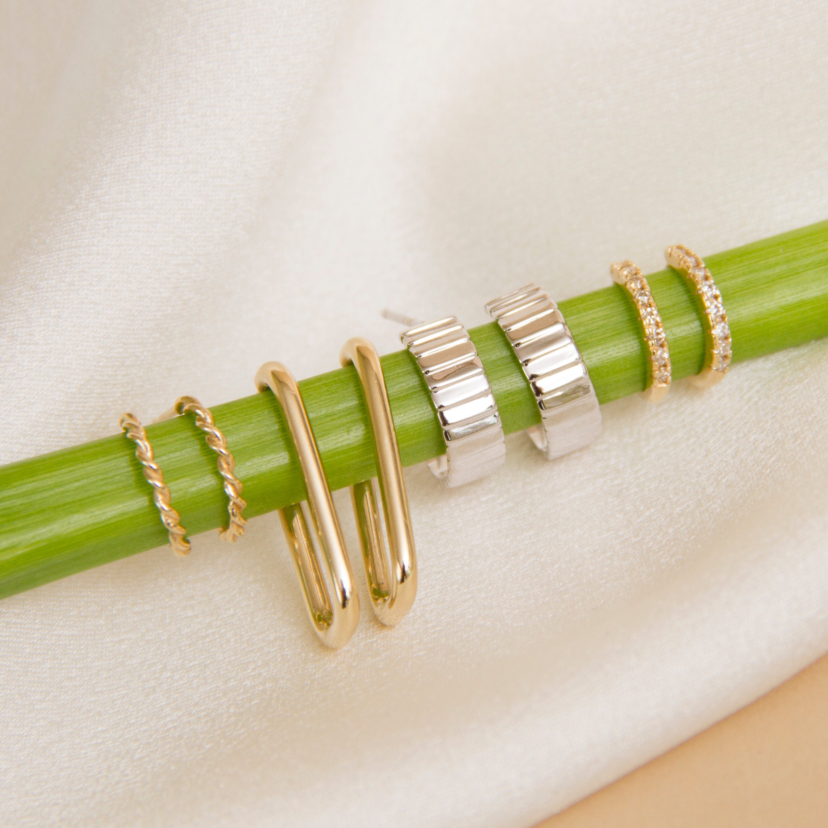 Infinity Huggie Earrings in Yellow, Rose or White Gold