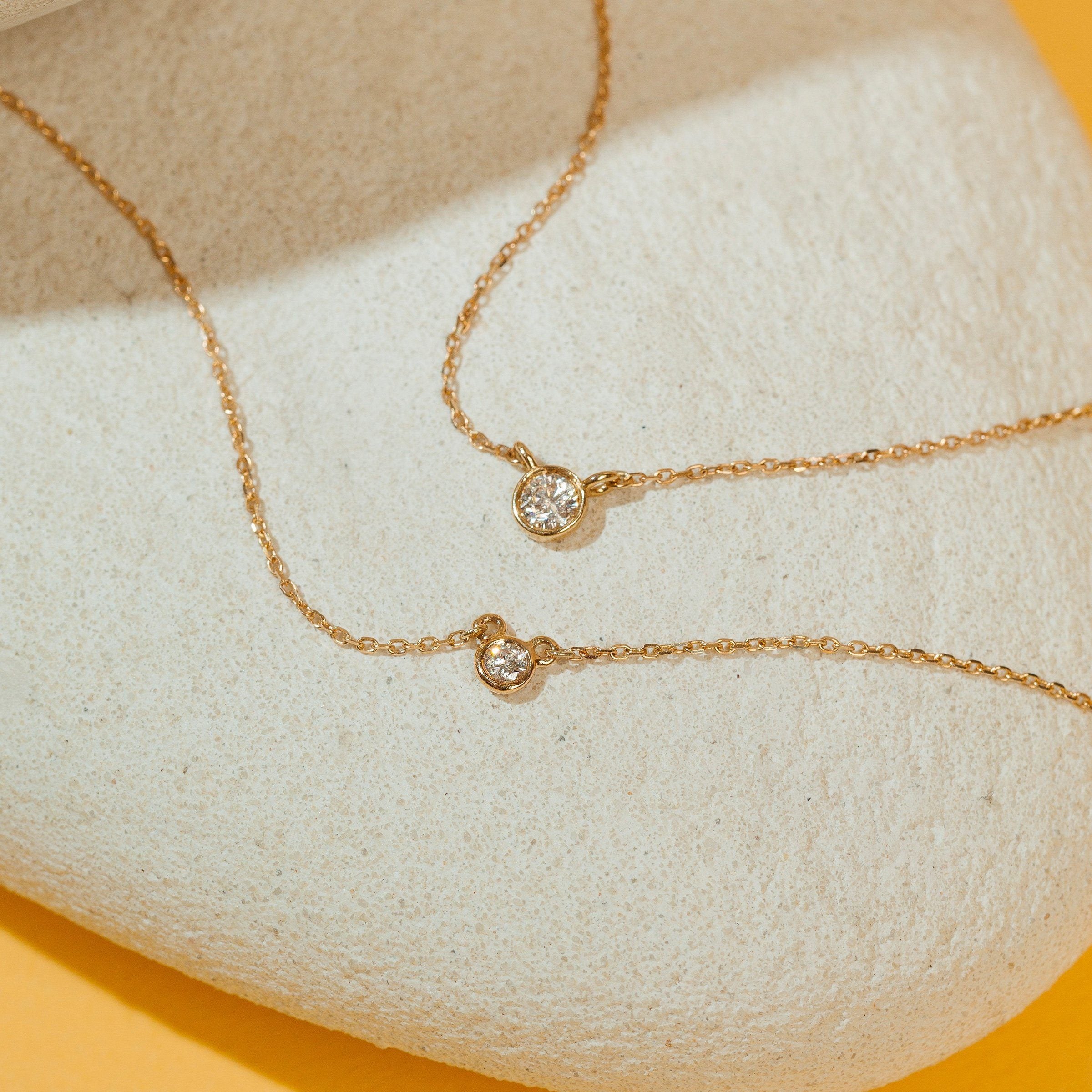 Medium Diamond Bezel Necklace in Yellow, Rose or White Gold