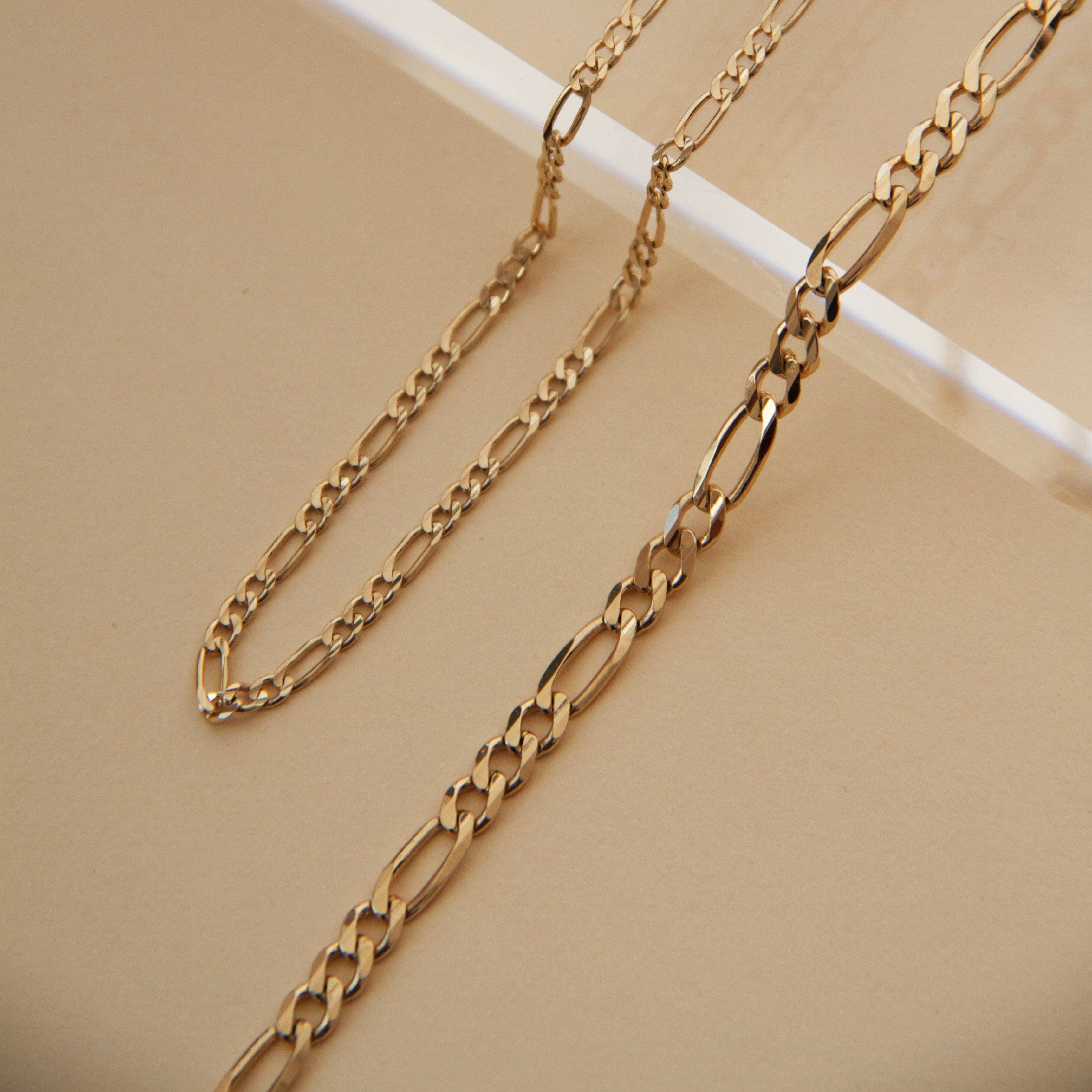 Medium Gold Figaro Chain Necklace in Yellow, Rose, or White Gold