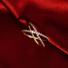 X Ring with White Diamonds in Yellow, Rose or White Gold