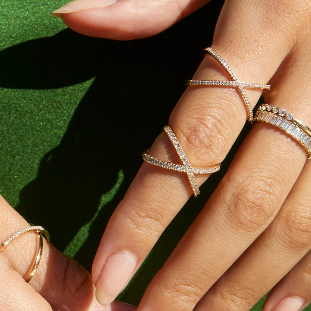 Petite Diamond X Ring in Yellow, Rose or White Gold