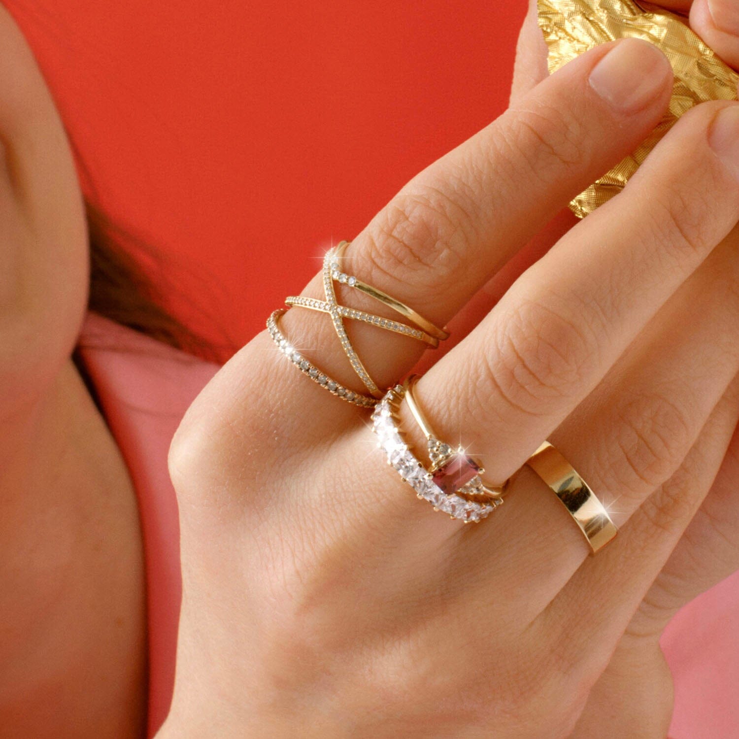 Petite Diamond X Ring in Yellow, Rose or White Gold