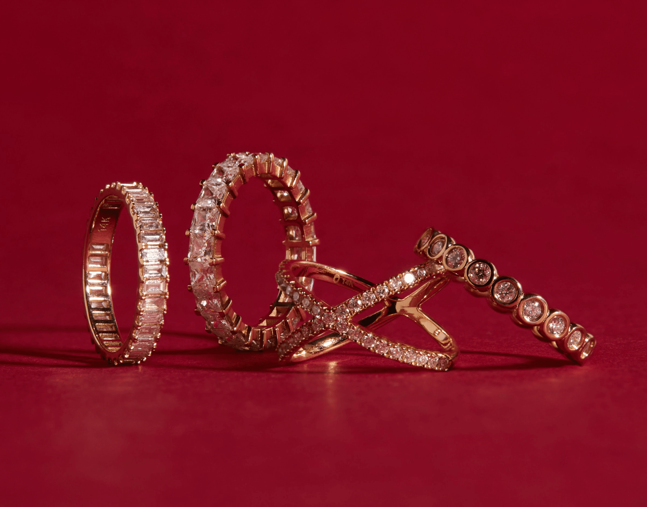 X Ring with White Diamonds in Yellow, Rose or White Gold