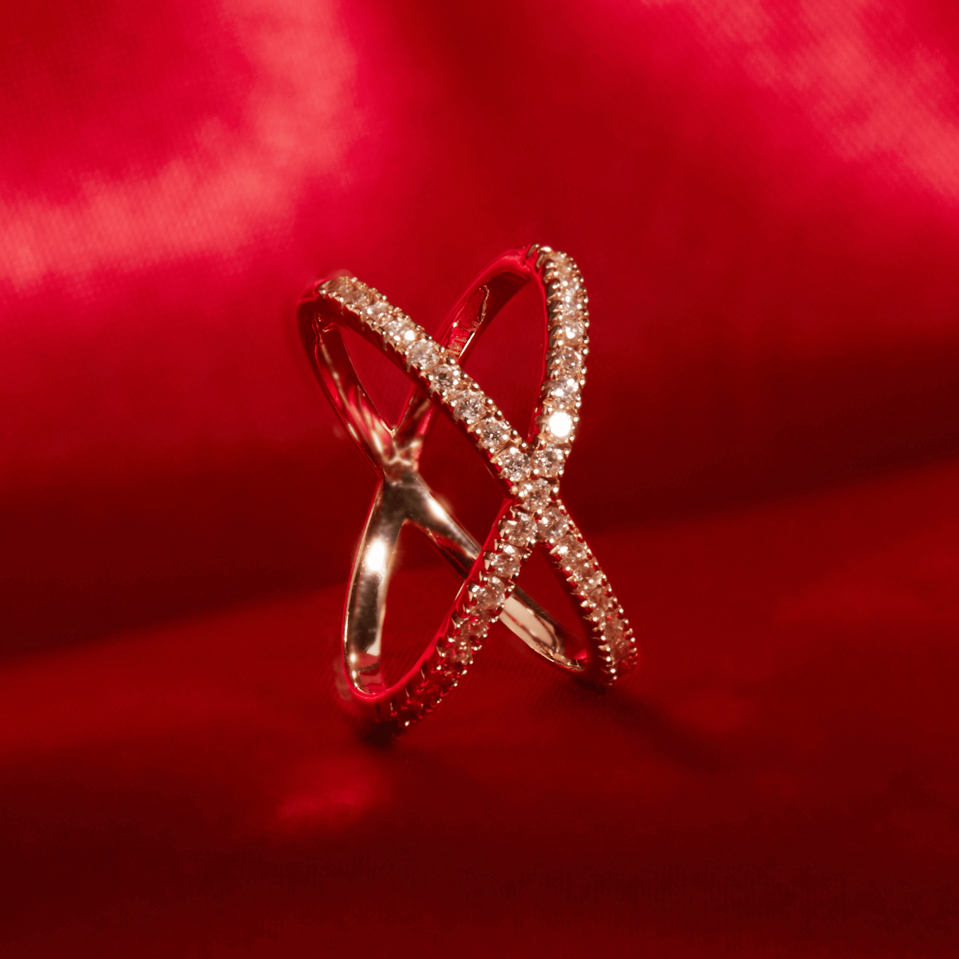 X Ring with White Diamonds in Yellow, Rose or White Gold